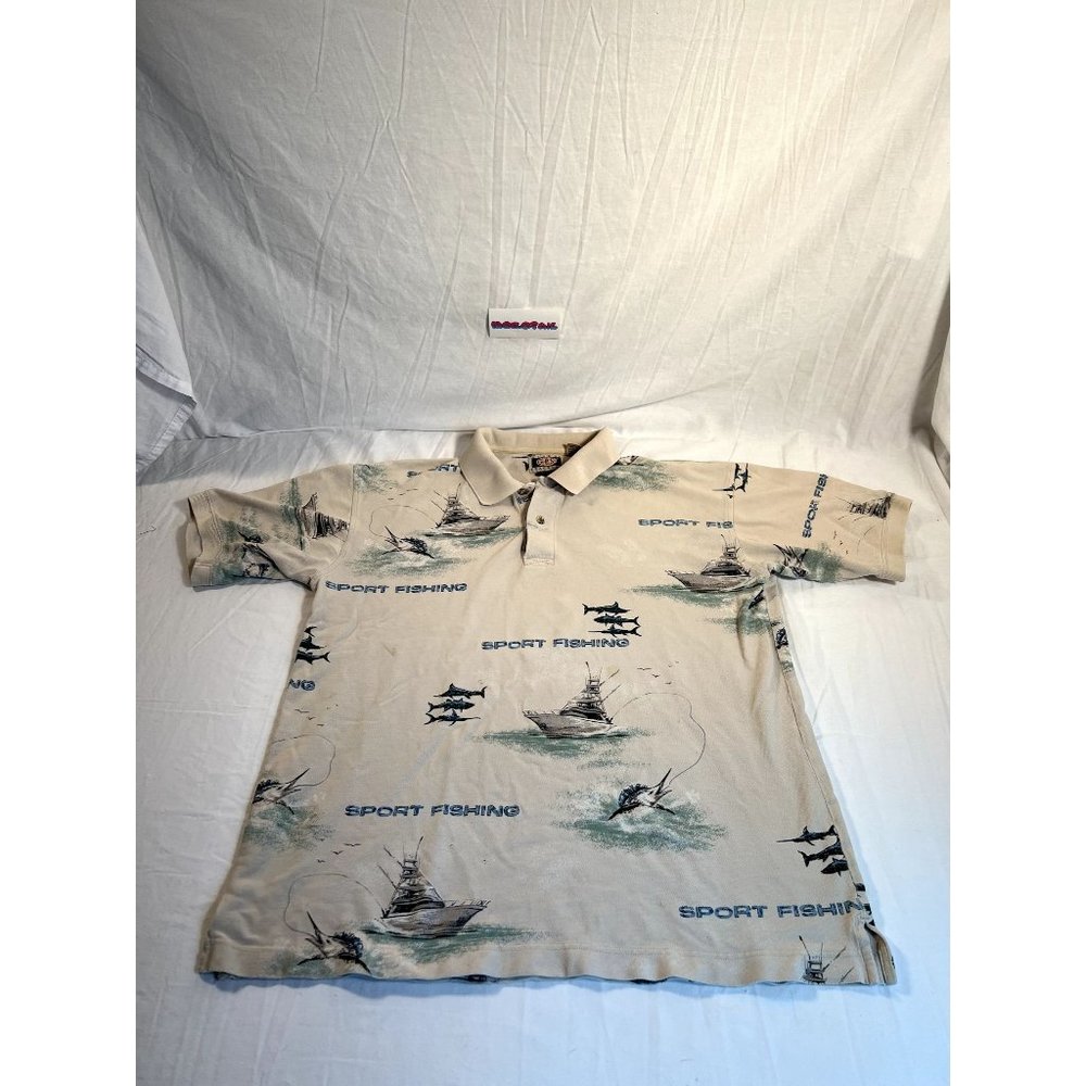 Gps Global Tracking Fishing Polo Shirt Mens Large Tan - Gem